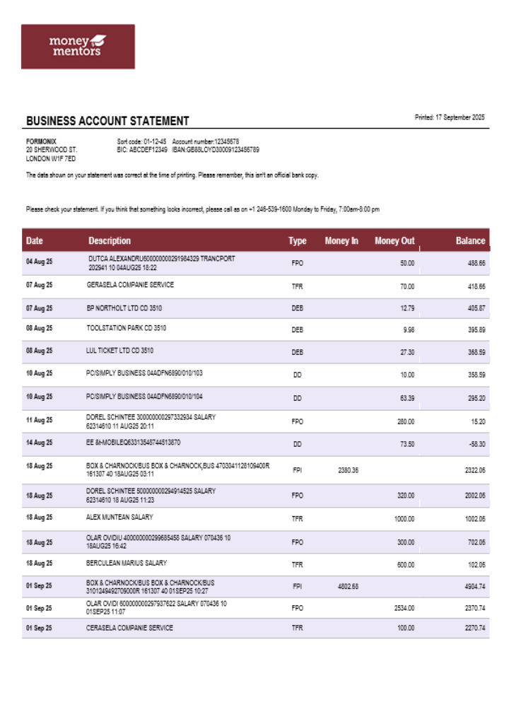 Canadian Money Mentors (Mm) Business Organization Checking Statement ...