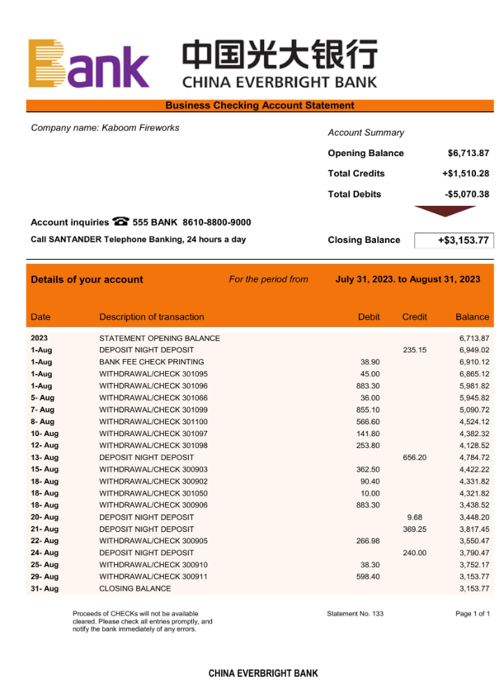 China Business Bank Statement - bstatement.net