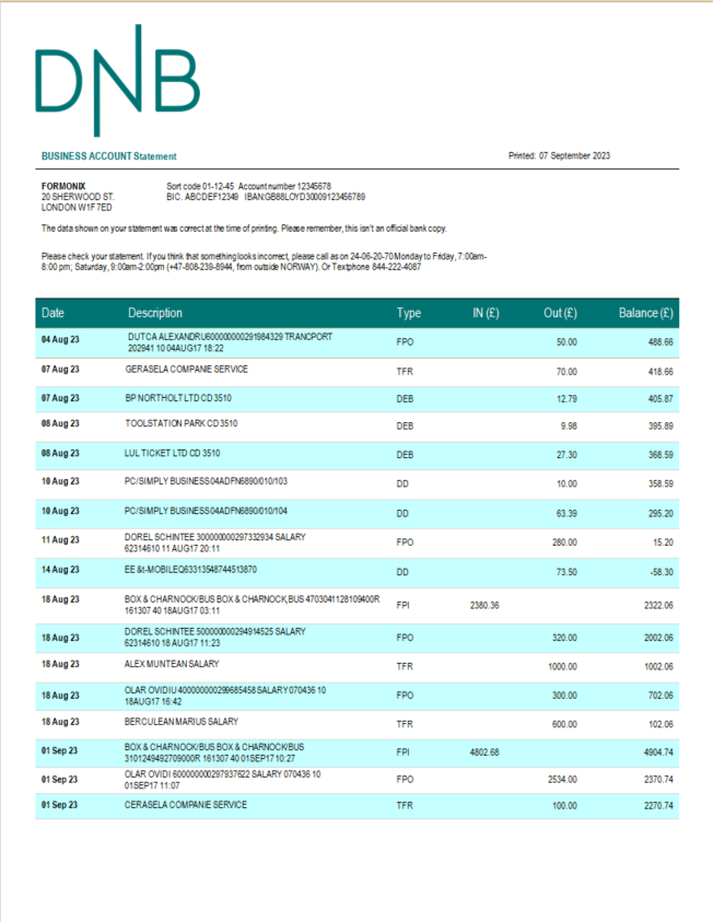 Dnb Bank Firm Account Statement Template (100% Free) - bizreg.cc
