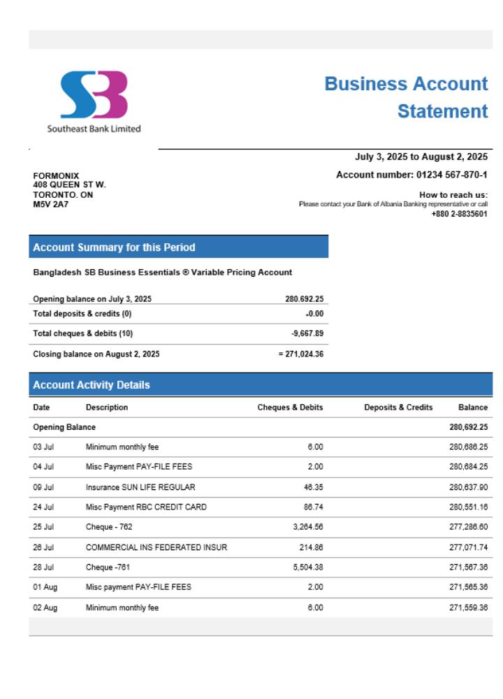 Sb Bank Business Account Statement Template (100% Free) - bizreg.cc