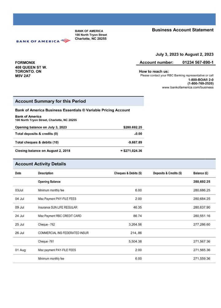 United States Business Bank Statement - bstatement.net