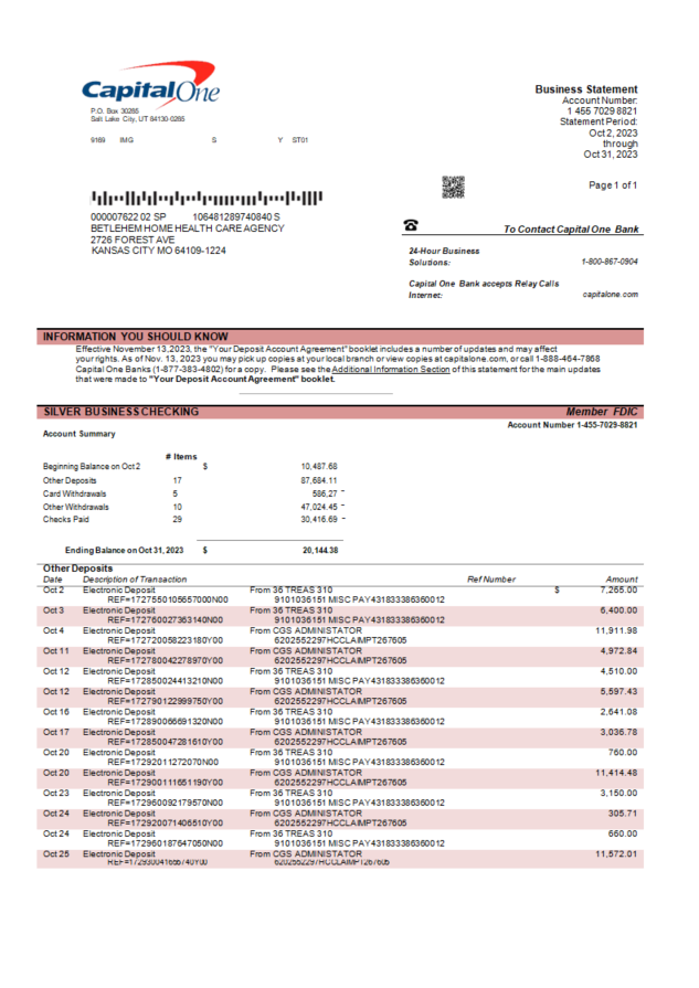 Capital One Bank Corporate Account Statement Template (100% Free ...