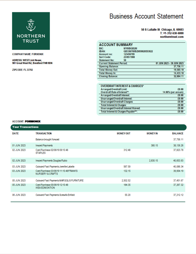 United States Business Bank Statement - bstatement.net