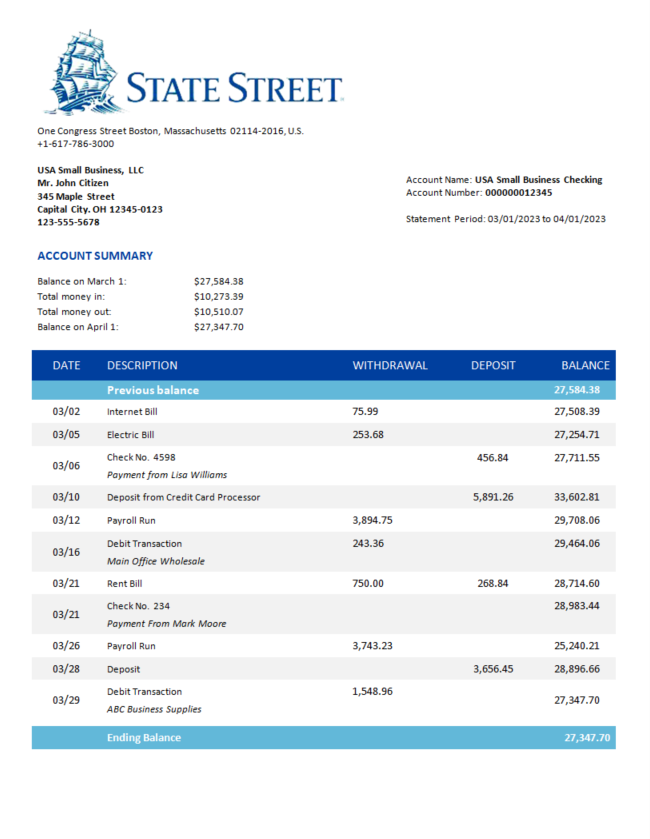 United States Business Bank Statement - bstatement.net