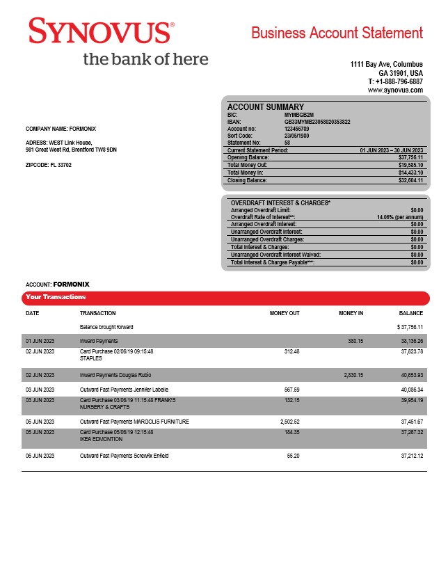 United States Business Bank Statement - bstatement.net