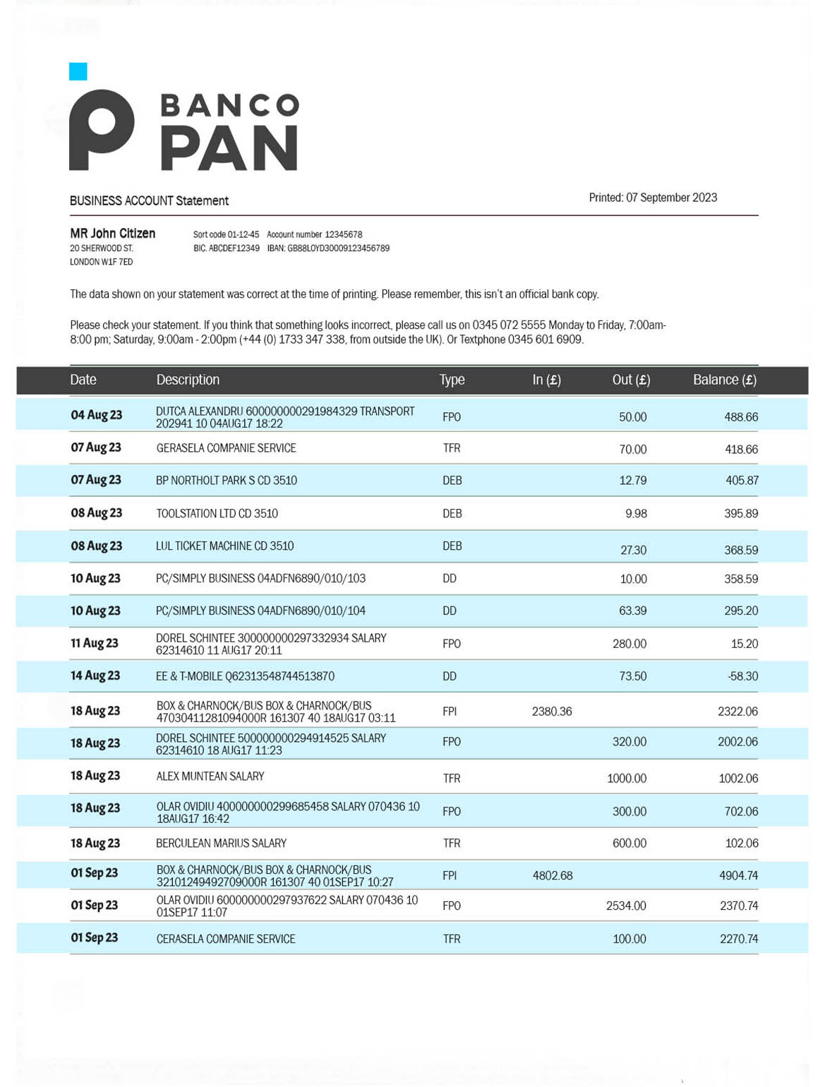 Banco Pan Bank firm account statement Word and PDF template download ...