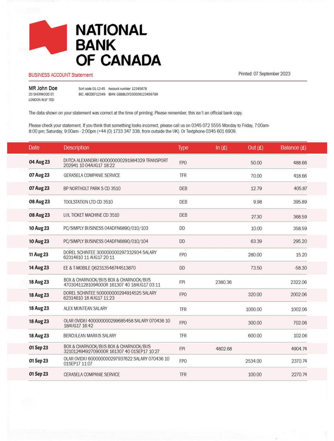 Canada Business Bank Statement - bstatement.net