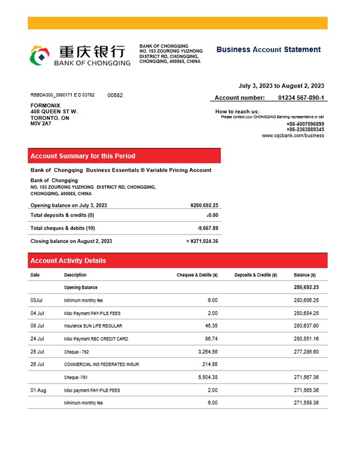 China Business Bank Statement - bstatement.net