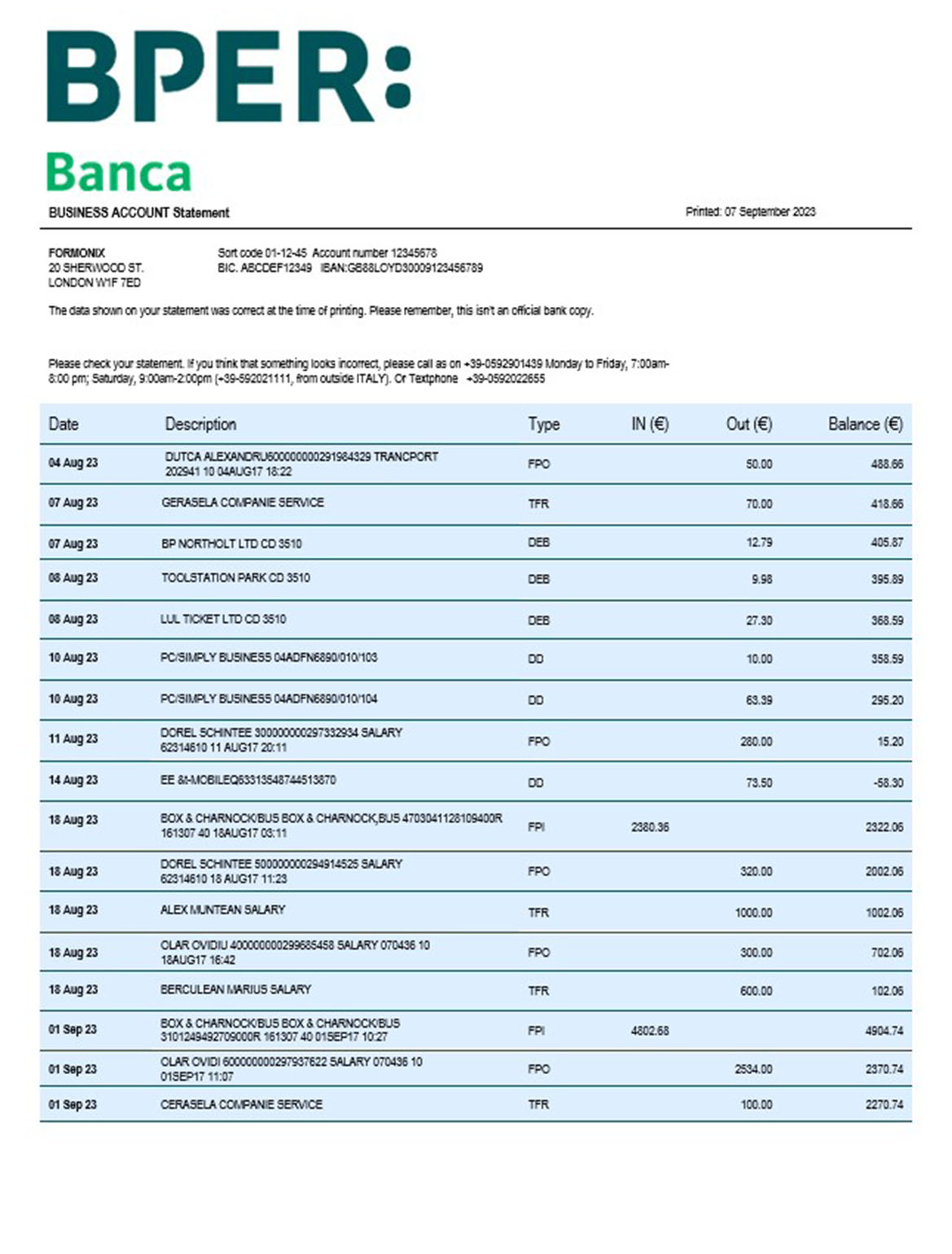 BPER Group organization statement Word and PDF template download ...