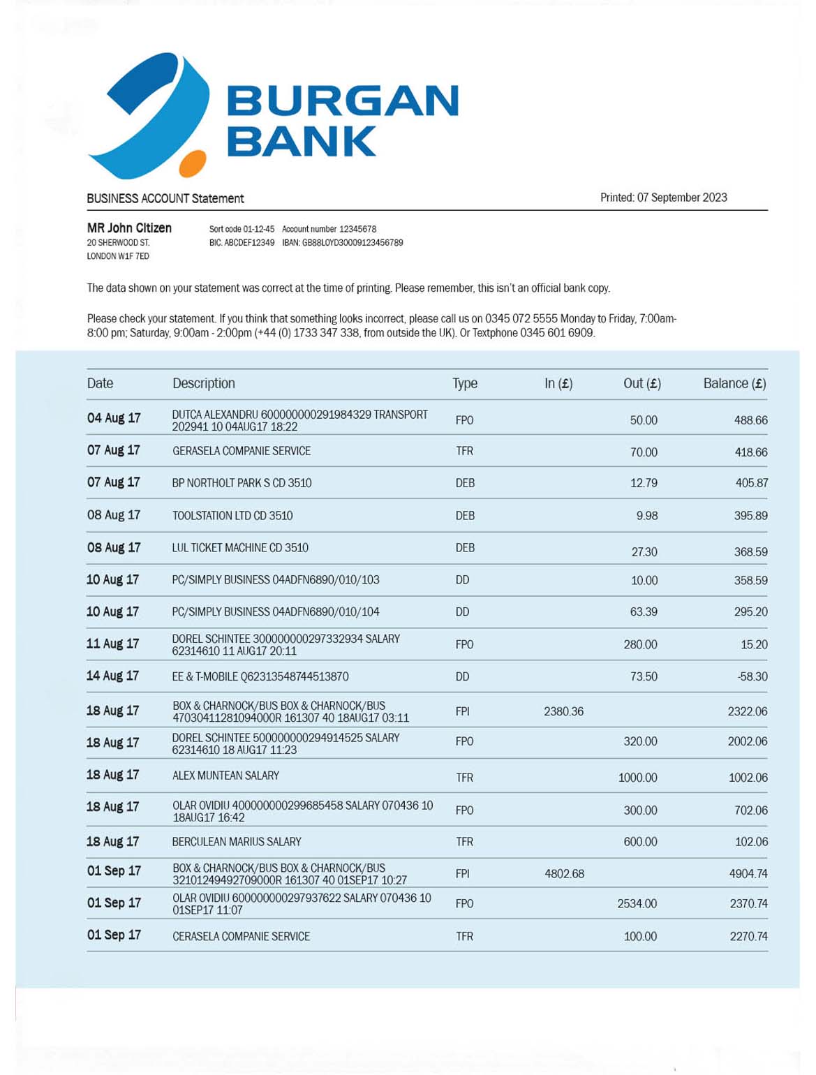 Burgan Bank enterprise account statement Word and PDF template download ...