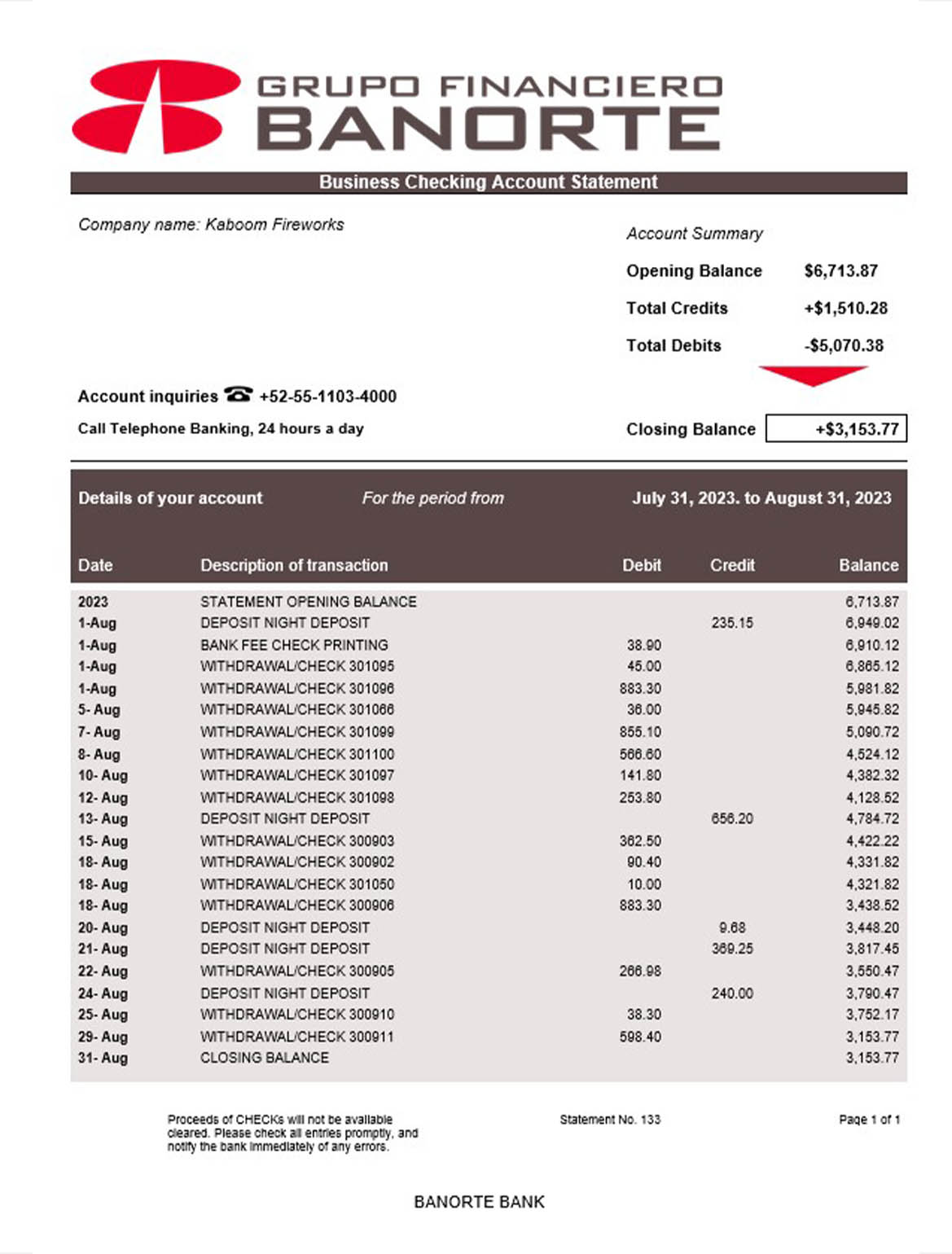 Banorte Bank enterprise statement Word and PDF template download ...