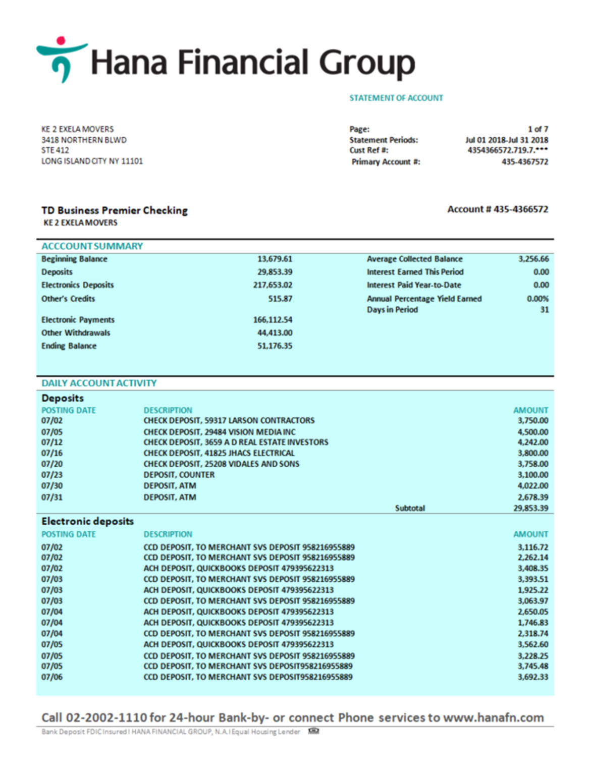 HANA Financial Group firm bank statement Word and PDF template download ...
