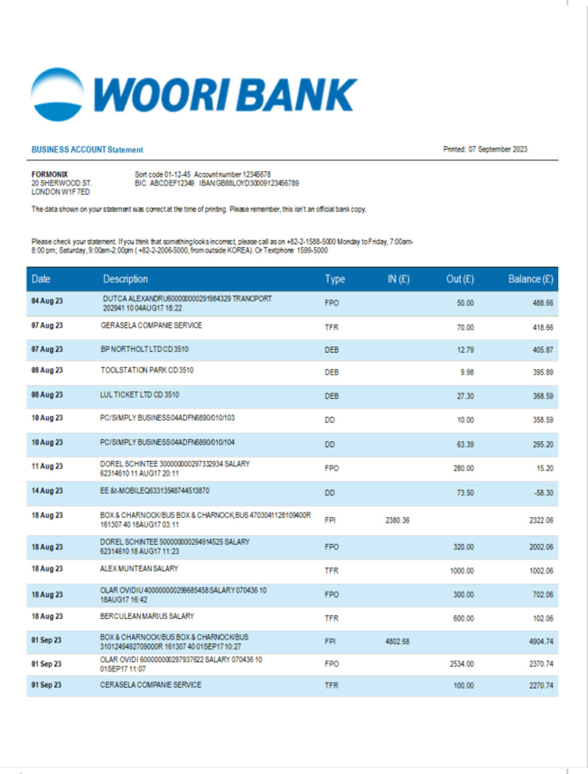 Woori Bank business statement Word and PDF template download template ...