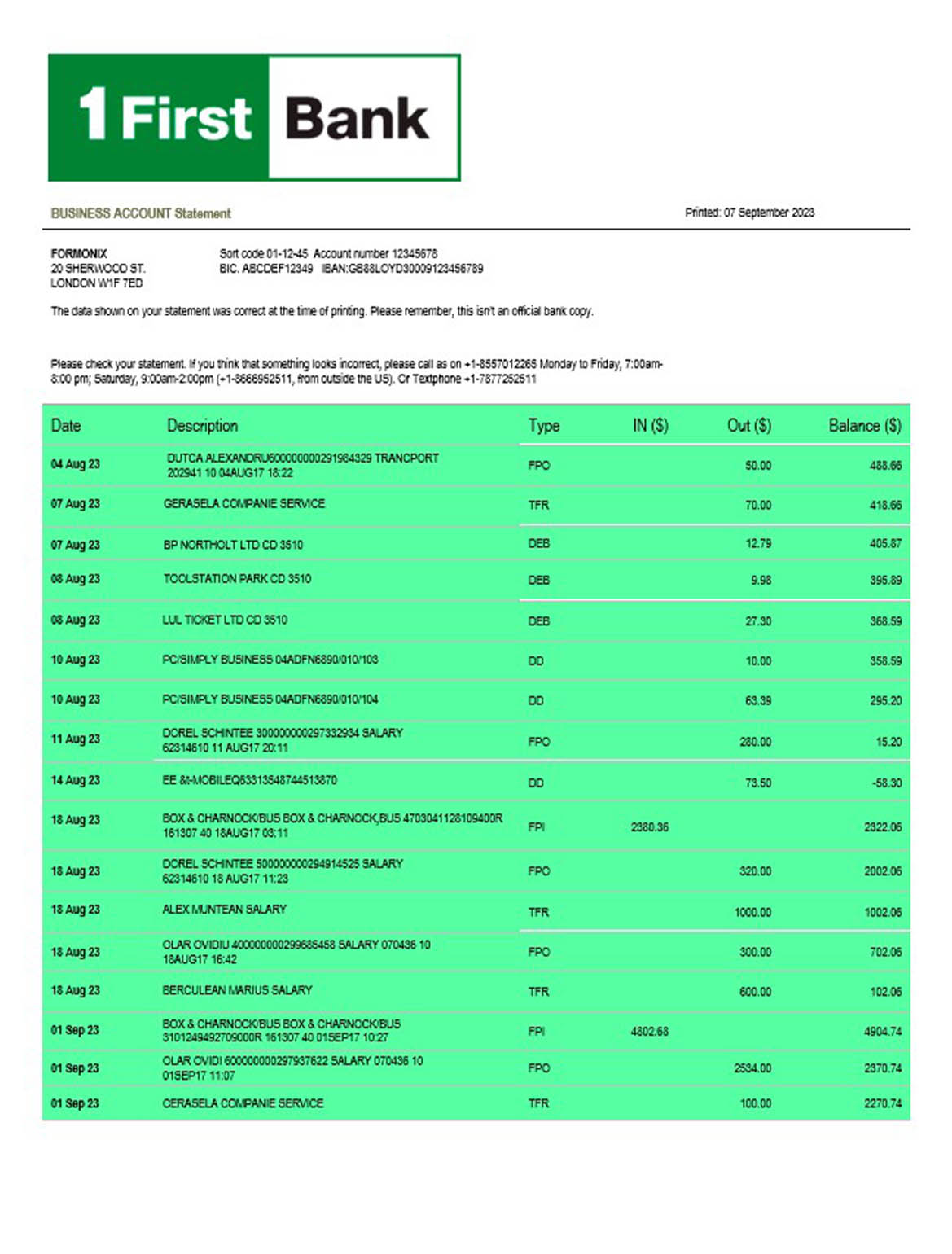 United States Business Bank Statement - bstatement.net